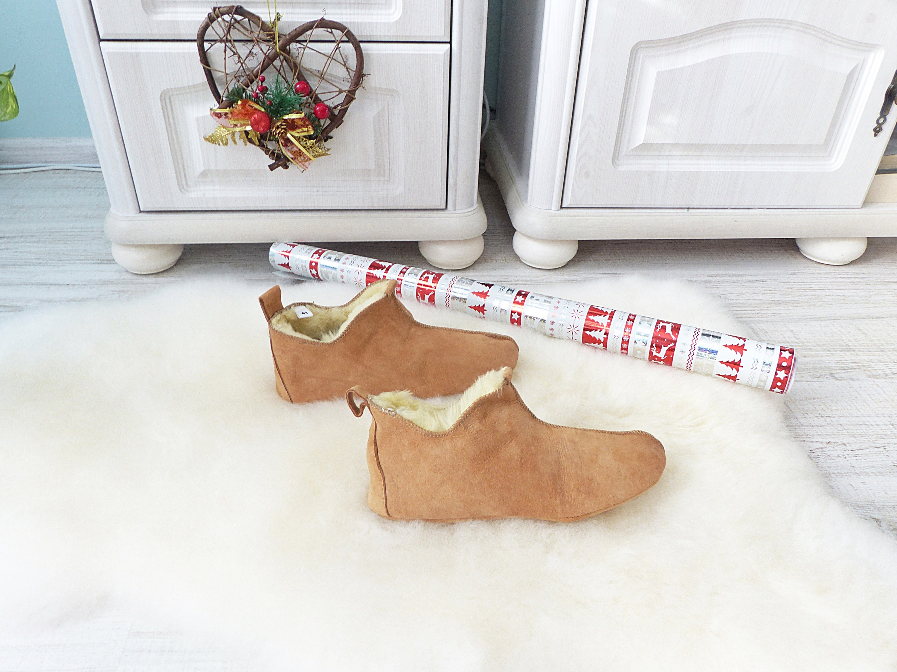 Natural Leather SlippersReal Sheepskin SlippersNatural Wool | Etsy