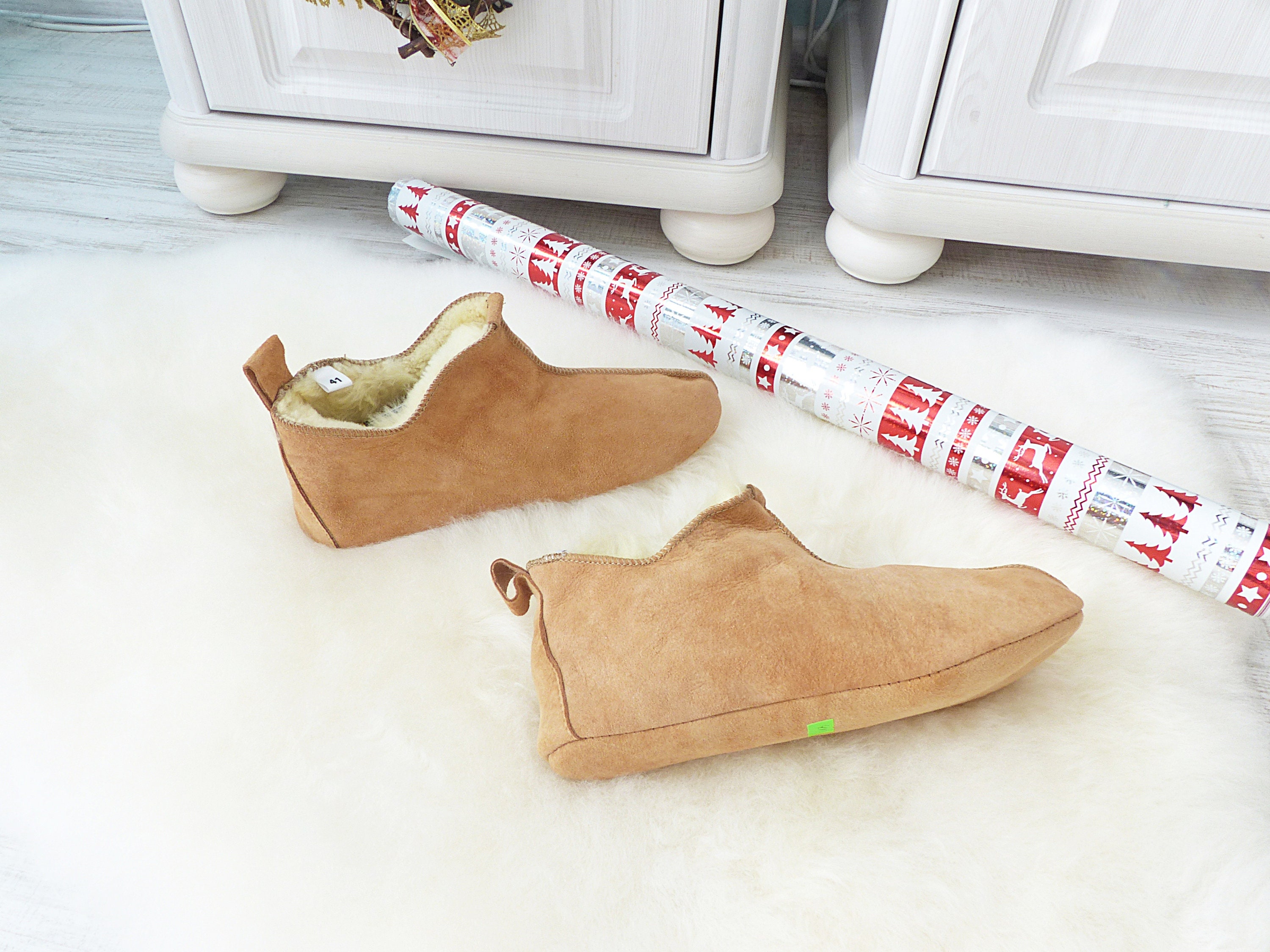 Natural Leather SlippersReal Sheepskin SlippersNatural Wool | Etsy