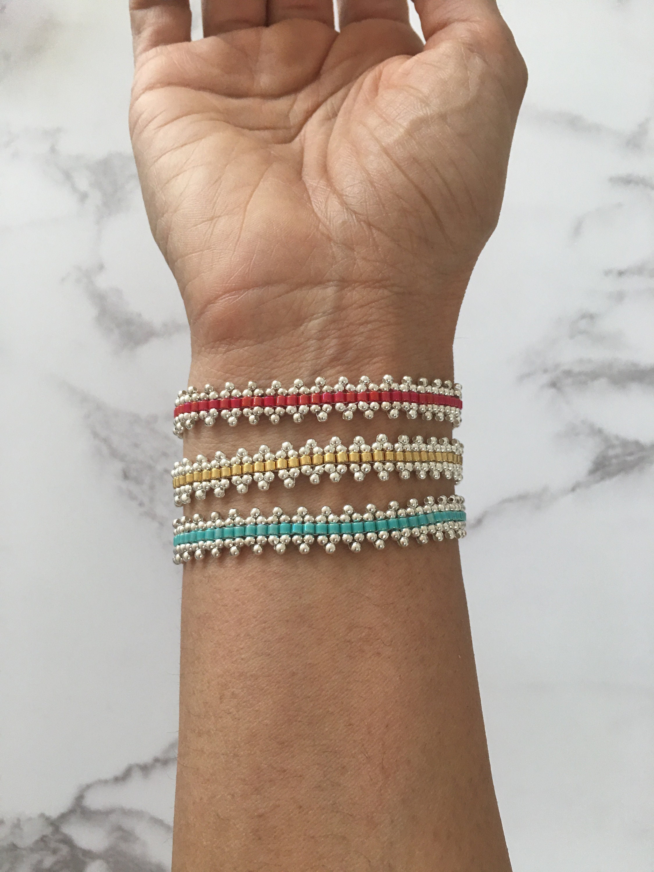 Handmade Boho Bracelets With Seed Beads, Sterling Silver Beads ...