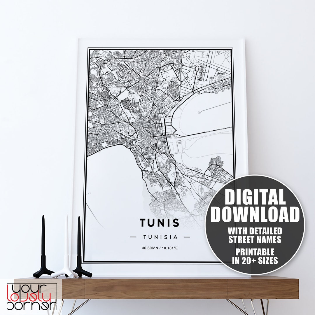 Tunis Map Print, Tunis City Map Print, Tunis Street Map Wall Art ...