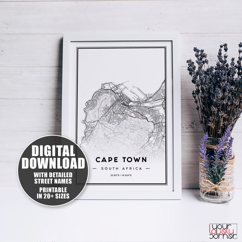 Cape Town Map Print Cape Town Map Art Printable Map of Cape - Etsy
