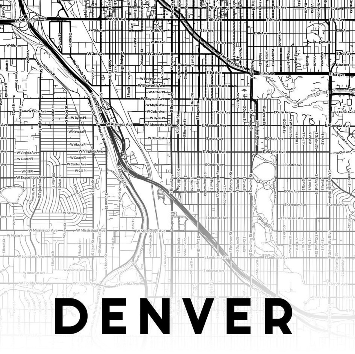 Denver Map Print Denver Map Gift Denver City Map Print | Etsy