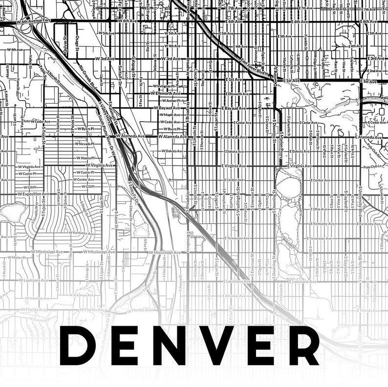 Denver Map Print Denver Map Gift Denver City Map Print | Etsy