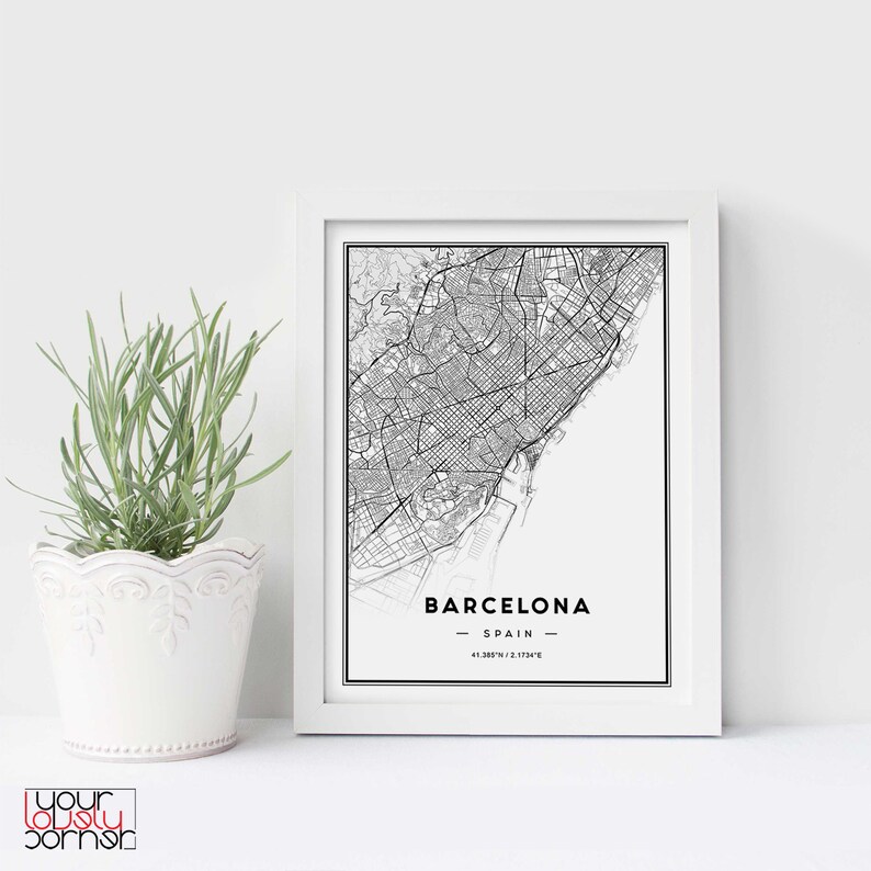 Barcelona Map Print Printable Map of Barcelona Wall Art - Etsy