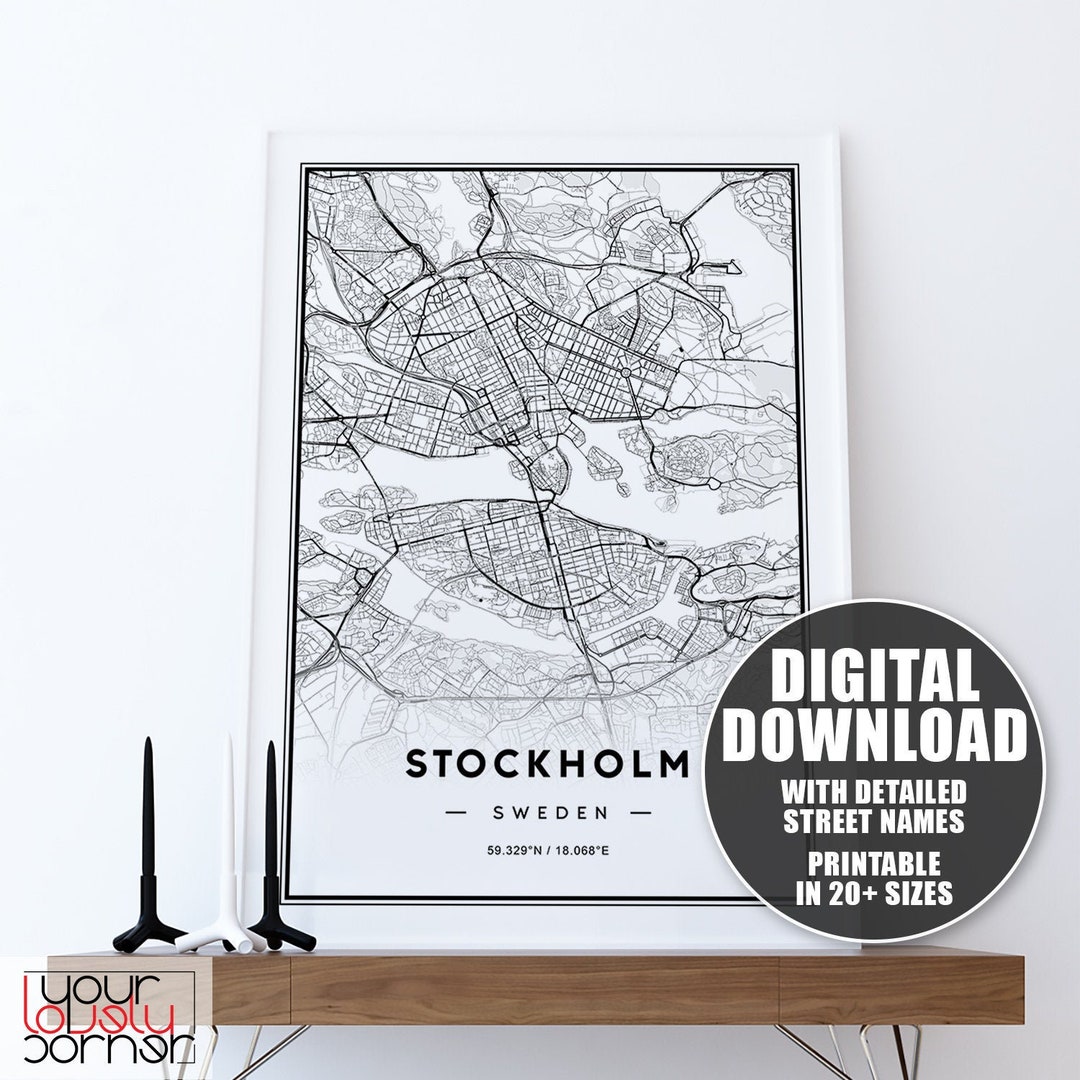 Stockholm Map Print, Stockholm Map Gift, Stockholm Map Art, Printable ...