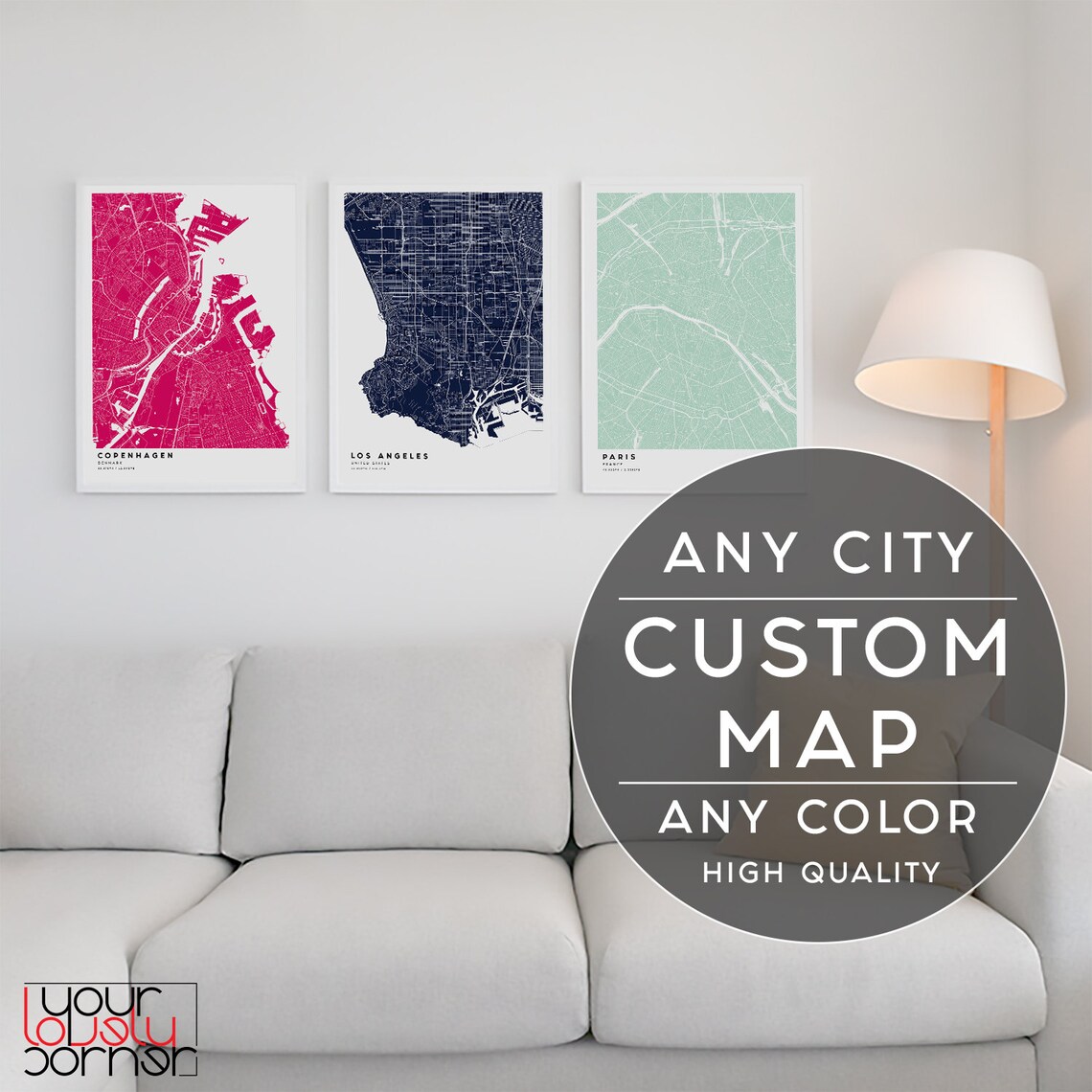 Personalized Any City Printable Custom Map Any Color Custom | Etsy