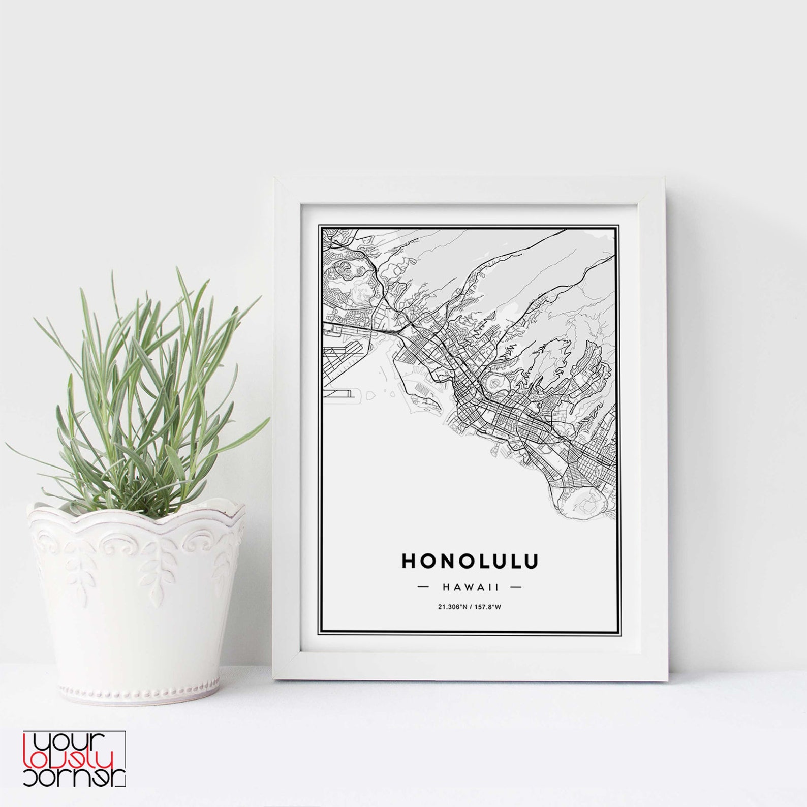 Honolulu Map Print Map of Honolulu City Poster Honolulu City - Etsy
