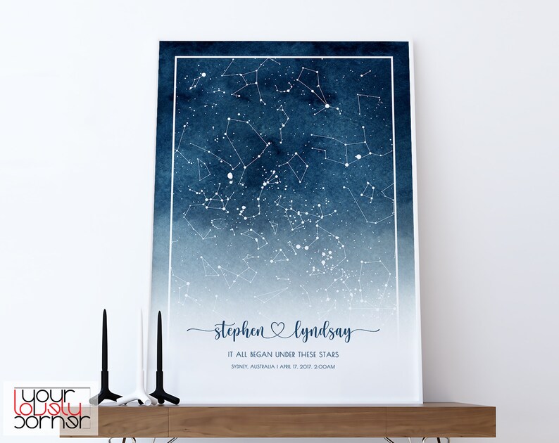 Star Map by Date Night Sky Print | Custom Star Map Night Sky by Date ...