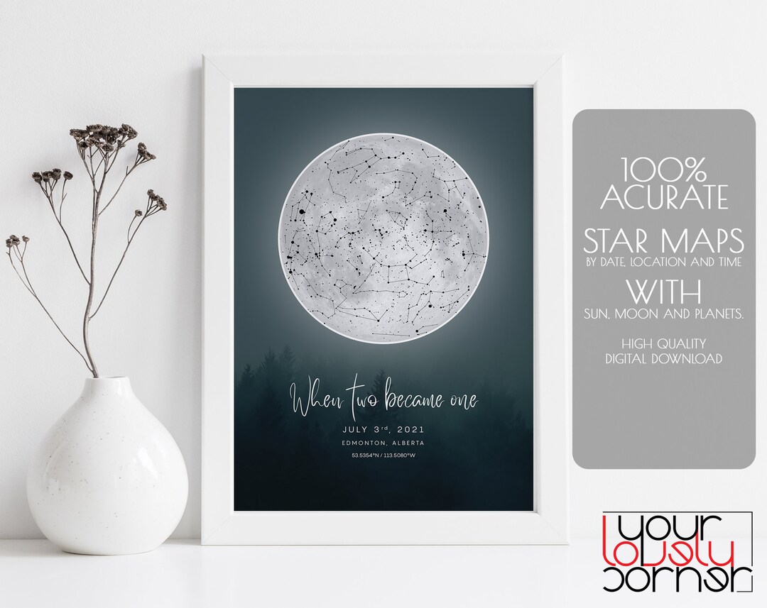 Star Map Print, Star Map by Date Printable Digital, Constellation Map ...