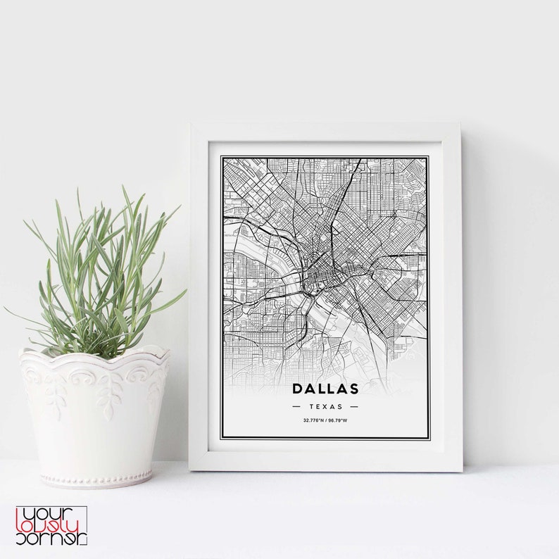 Dallas Map Print Dallas City Map Print Dallas Map Gift | Etsy