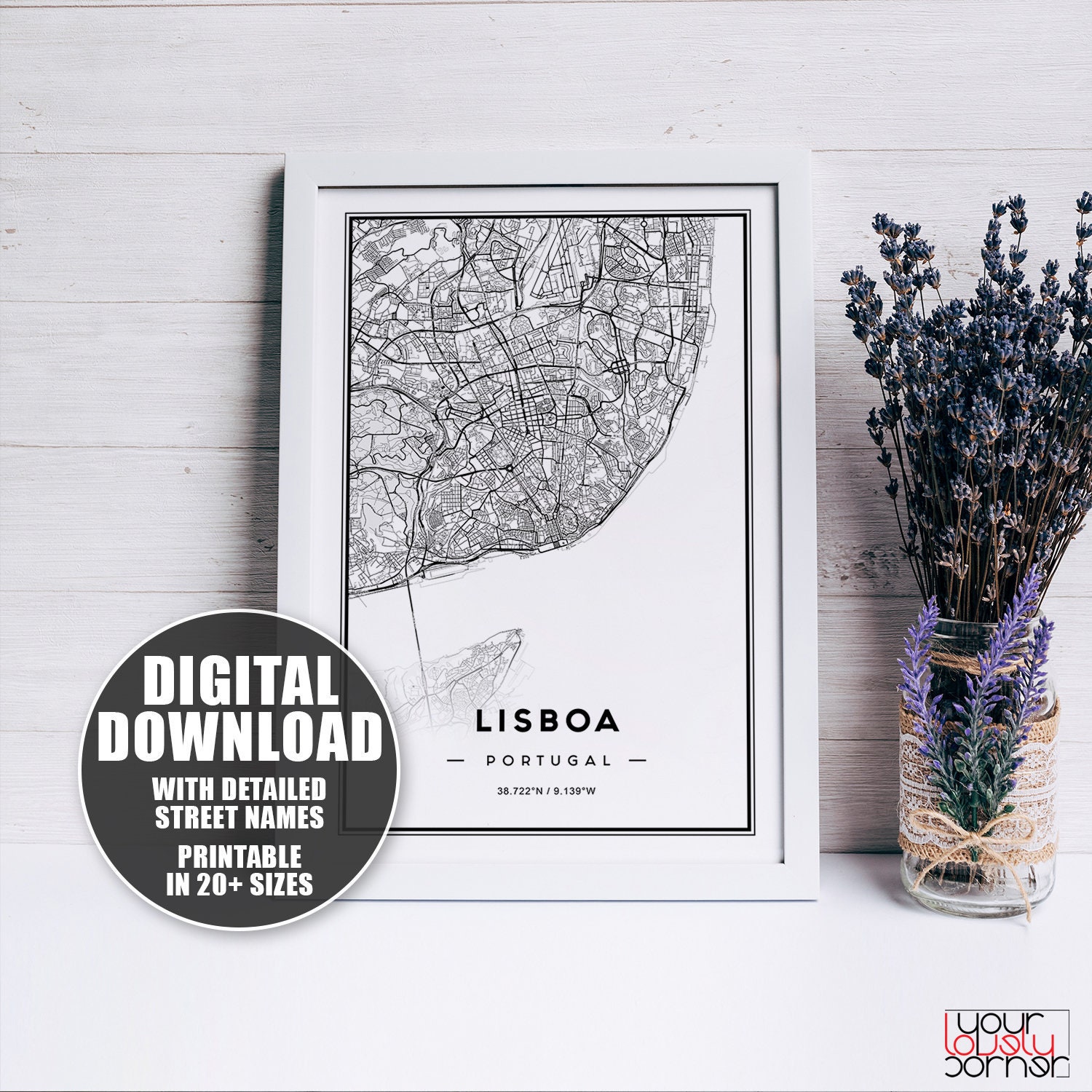 Lisbon Map Print Lisbon Map Wall Art Printable Map Of | Etsy