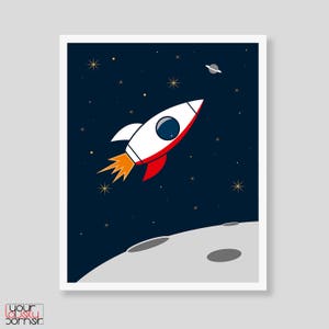 Rocket Ship Print. Outer Space Print. Nursery Set of 2 Pictures ...