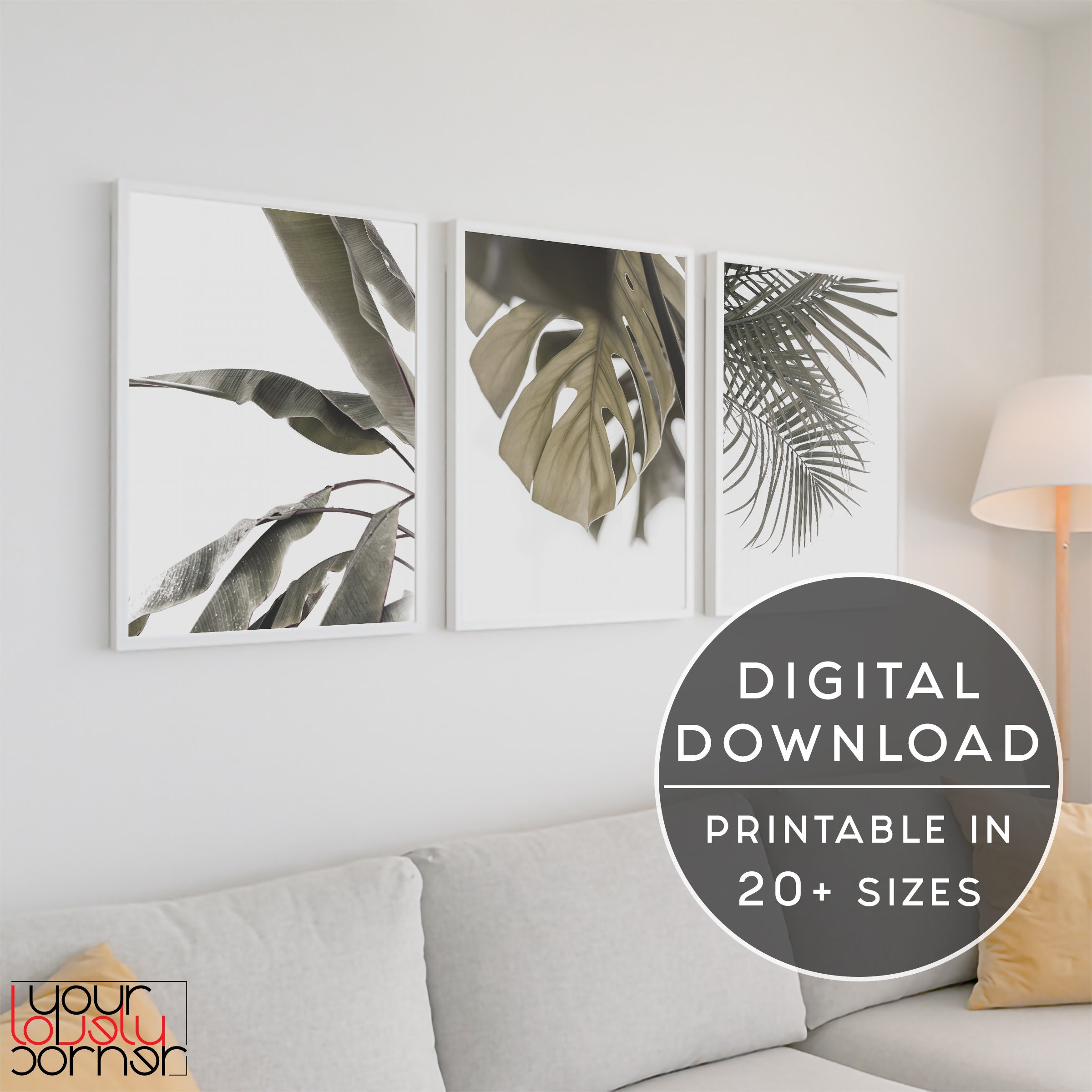 Tropical Leaf 3 Piece Wall Art Tropical Leaf Print Set Of 3 | Etsy