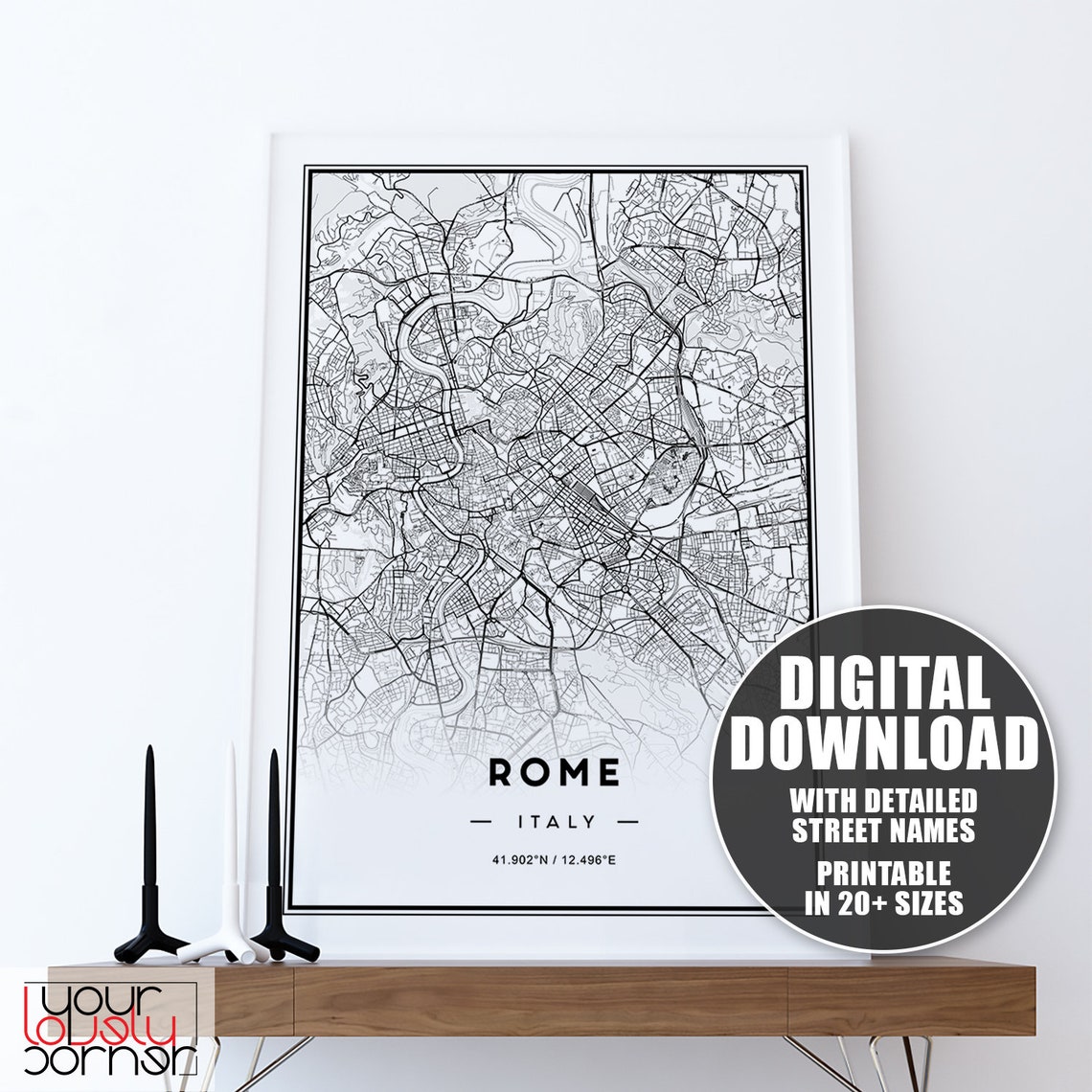 Rome Map Print Rome City Map Print Rome Map Poster - Etsy