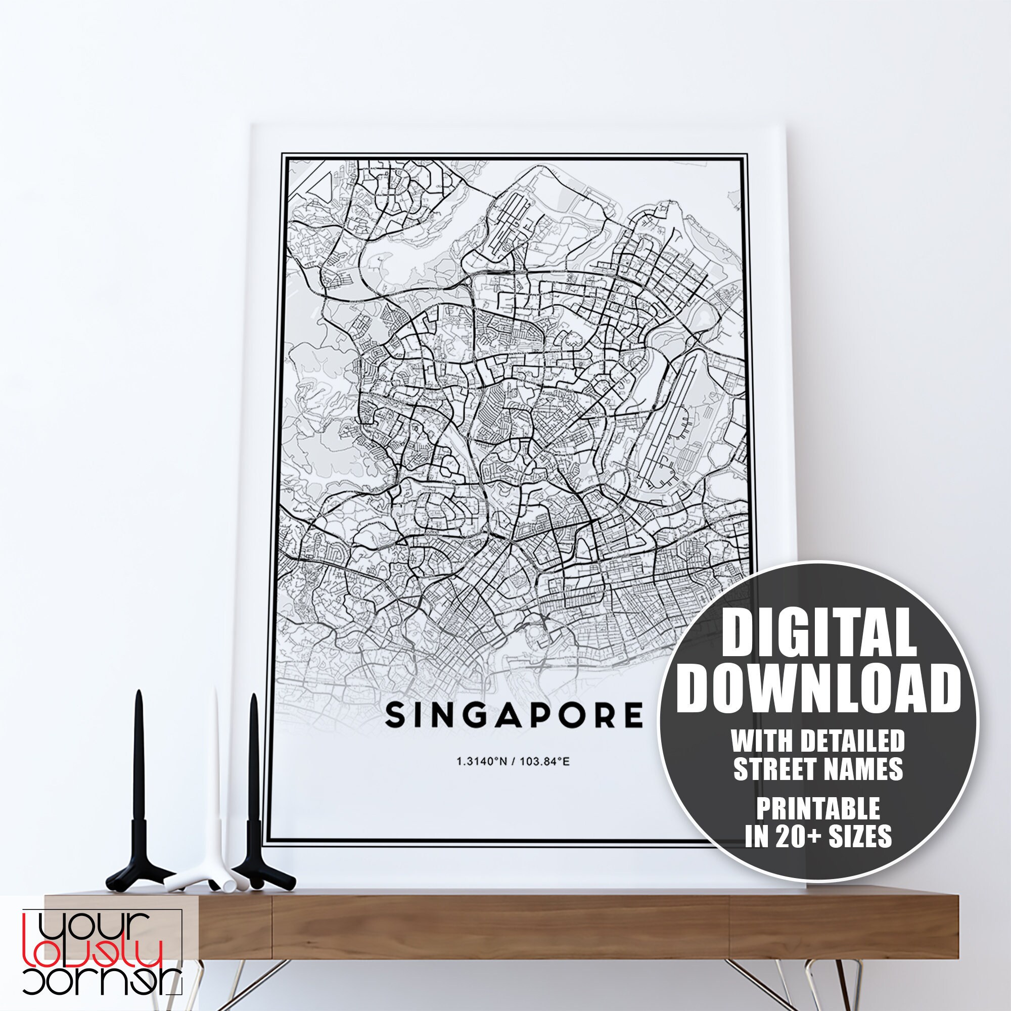 Singapore Map Print Singapore Map Gift Singapore Map Art - Etsy