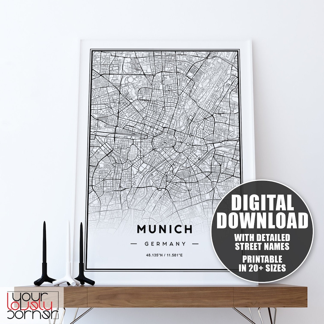 Munich City Map Print, Munich Map Wall Art, Munich Map Print, Munich ...