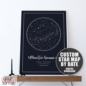 Night Sky by Date | Star Map Digital Print | Night Sky Print ...