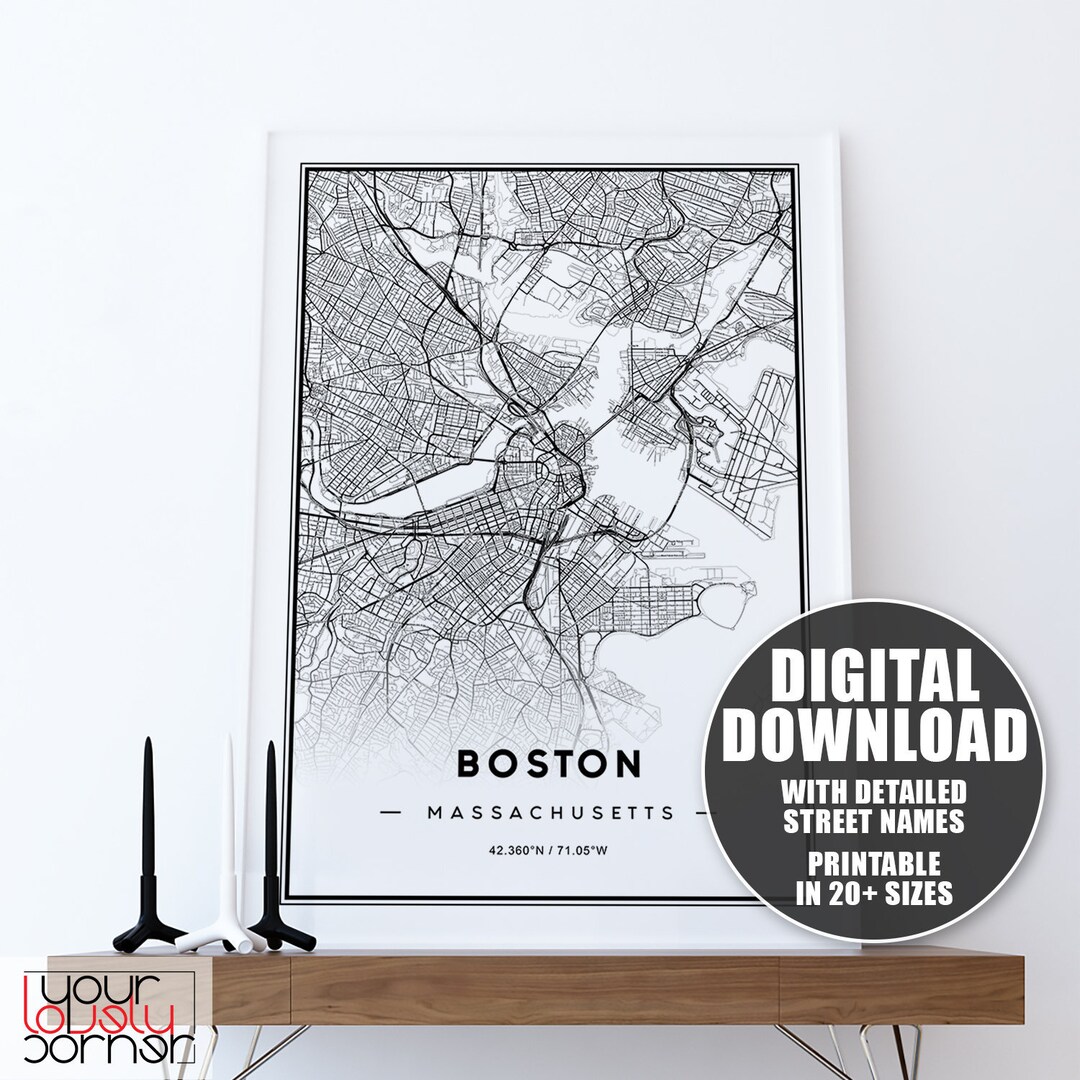 Boston Street Map Art Print (digital Download) - Etsy