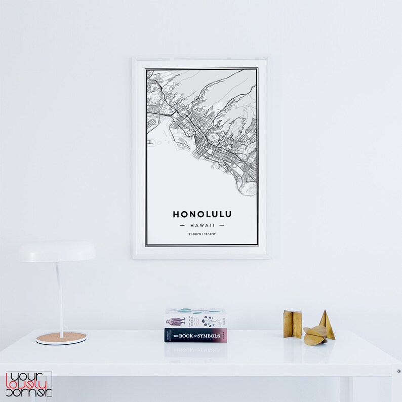 Honolulu Map Print Map of Honolulu City Poster Honolulu City - Etsy