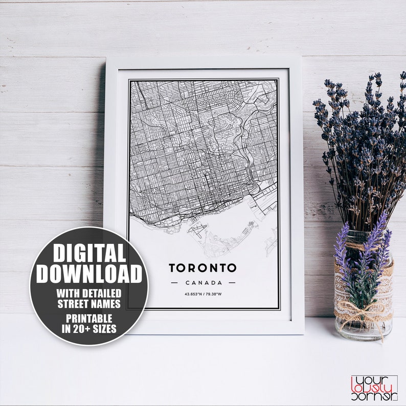 Toronto Map Print Printable Map Of Toronto Wall Art Toronto | Etsy