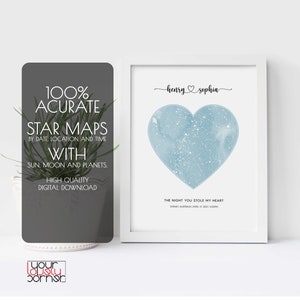 First Date Anniversary Gift, Custom Star Map by Date, Night Sky Print ...