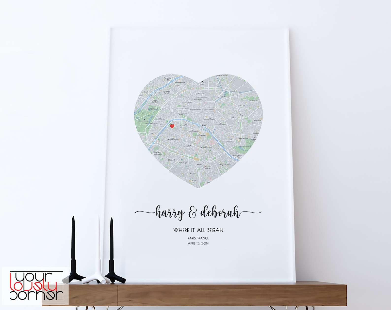 Personalized Heart Map Print Anniversary Gift For Couple | Etsy