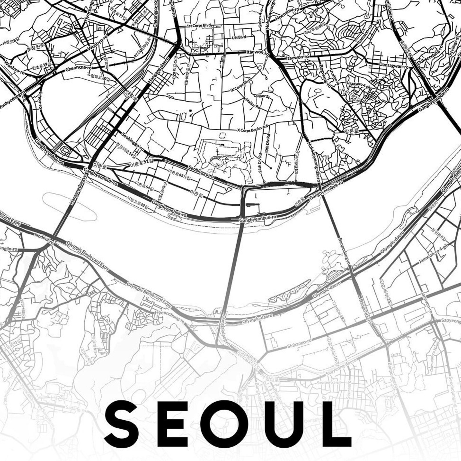 Seoul Map Print Seoul Maps Art Printable Map of Seoul Wall | Etsy
