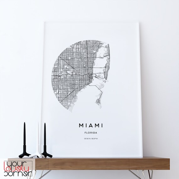 Miami Map Printable Wall Art Minimalist Map of Miami City Wall | Etsy
