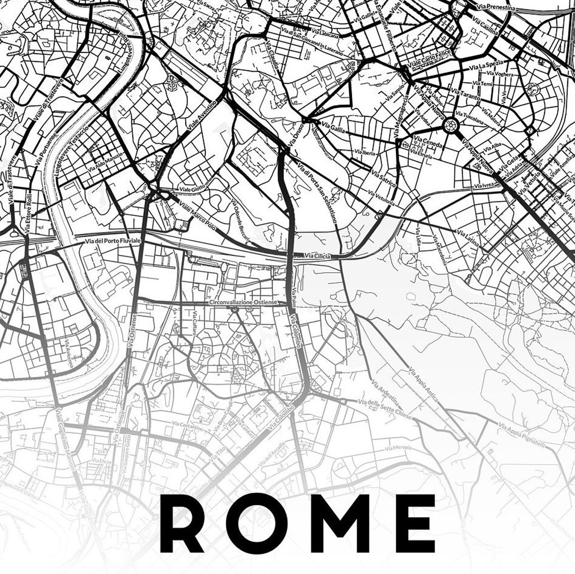 Rome Map Print Rome City Map Print Rome Map Poster - Etsy