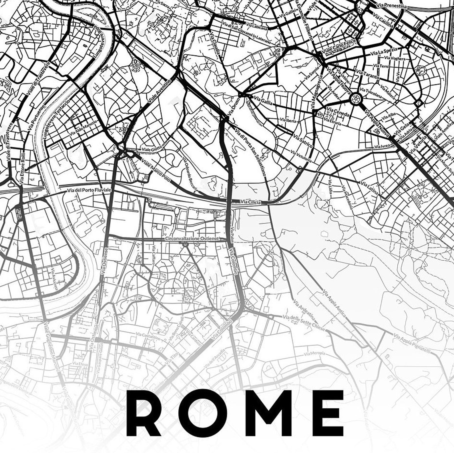 Rome Map Print Rome City Map Print Rome Map Poster | Etsy