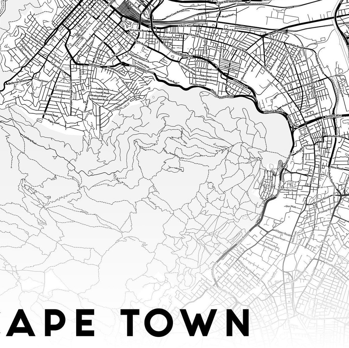 Cape Town Map Print Cape Town Map Art Printable Map of Cape - Etsy