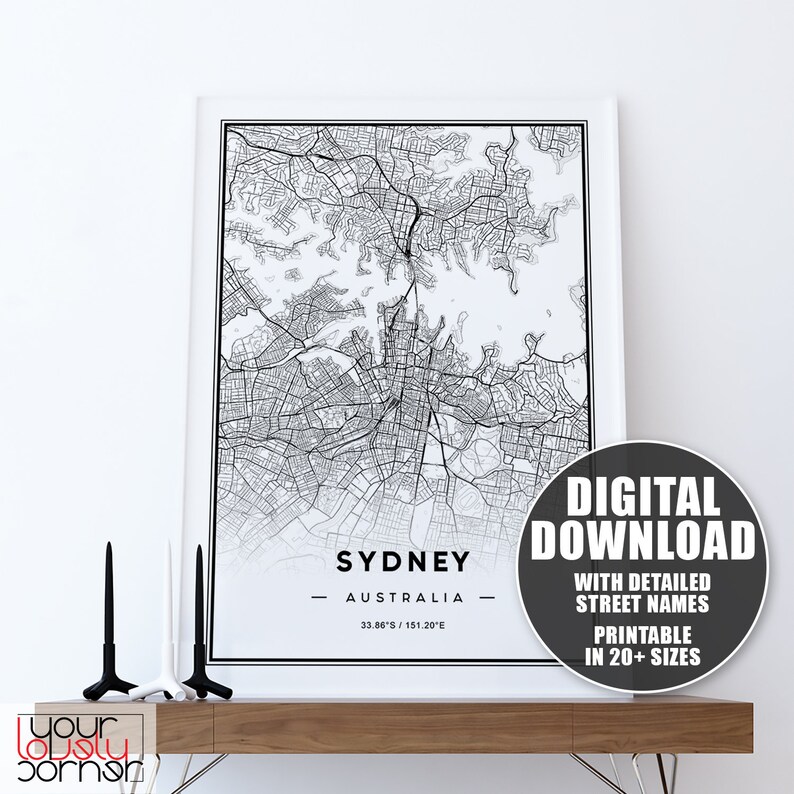 Sydney Map Print Sydney City Map Wall Art Printable Map of - Etsy