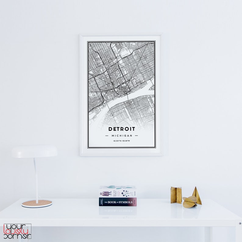 Detroit Map Print Detroit Poster Detroit Map Art Printable - Etsy