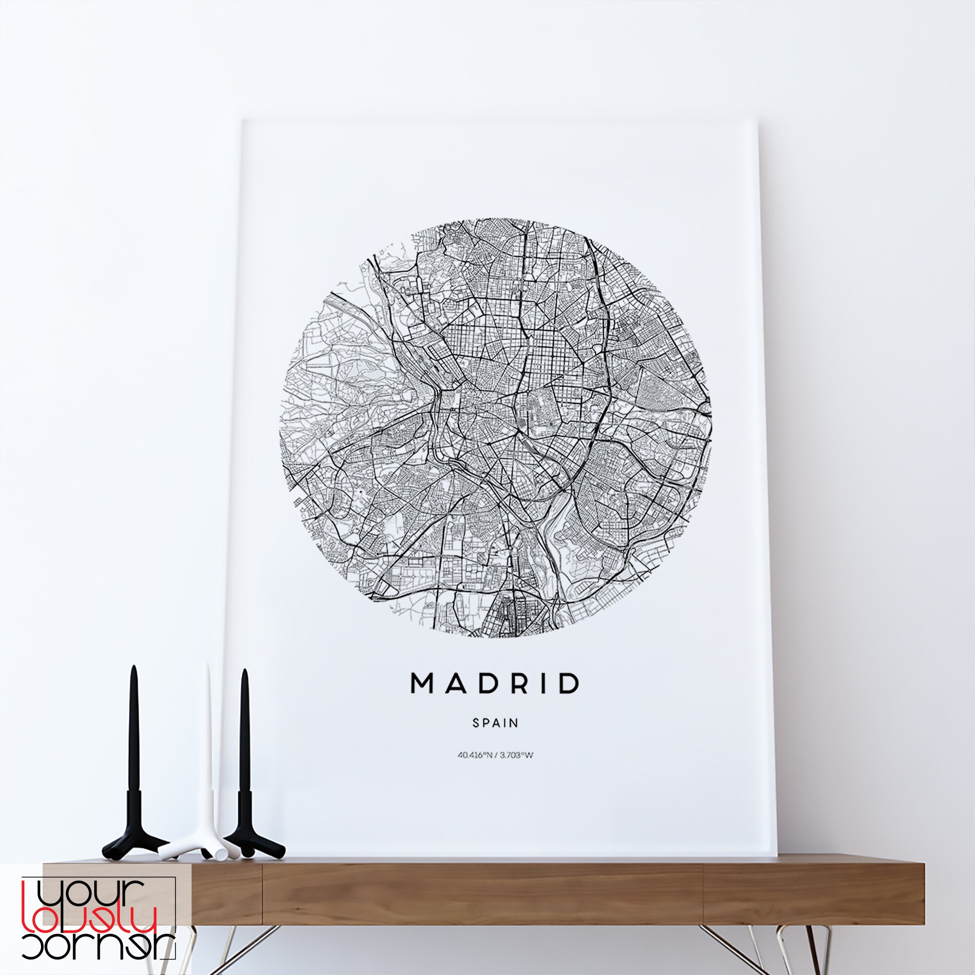 Madrid Map Print Madrid City Map Printable Wall Art Circle | Etsy