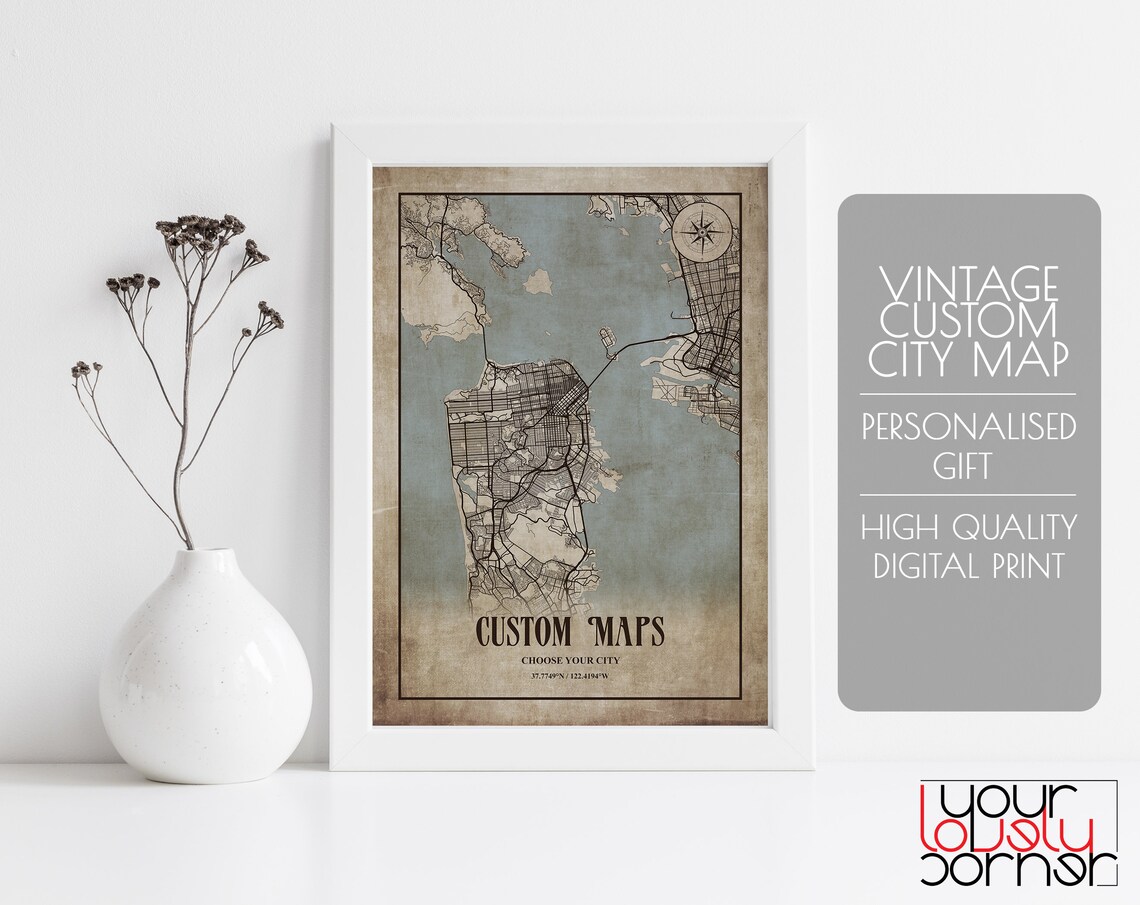 Vintage Style Cutom City Map DIGITAL Print Custom Map Gift - Etsy