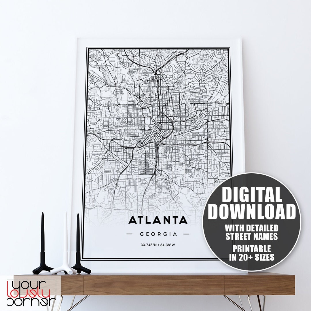 Atlanta Map Print, Atlanta City Map Print, Atlanta Map Gift, Printable ...