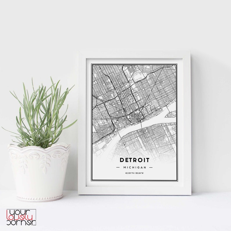 Detroit Map Print Detroit Poster Detroit Map Art Printable - Etsy