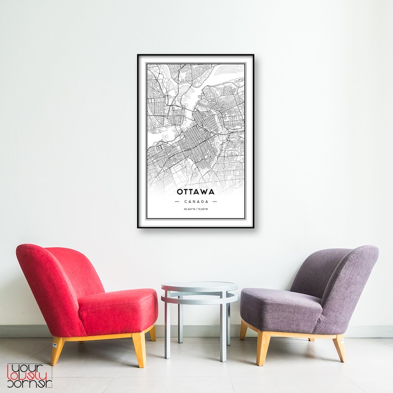 Ottawa Poster Ottawa Map Wall Art Map of Ottawa Ottawa City - Etsy