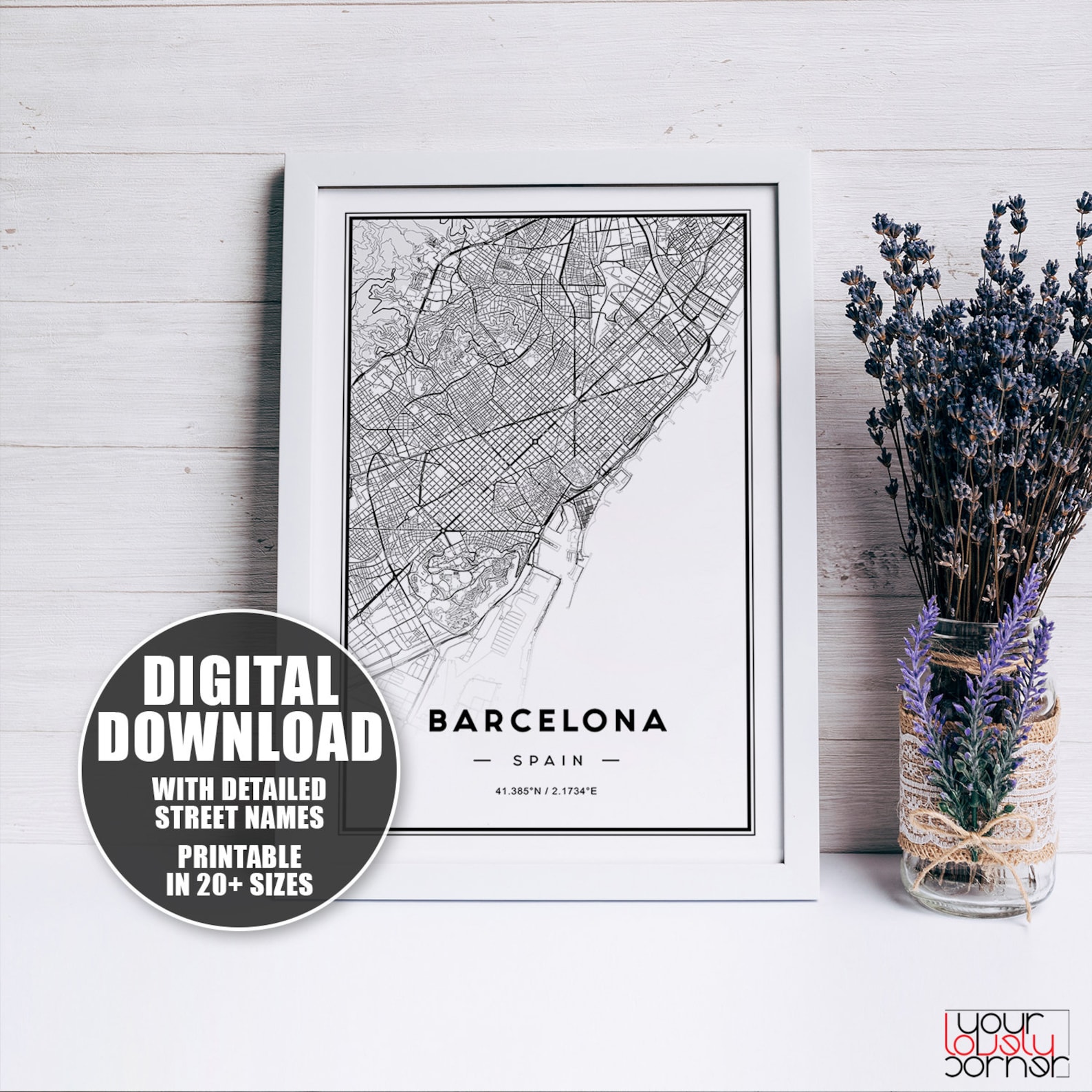 Barcelona Map Print Printable Map of Barcelona Wall Art - Etsy