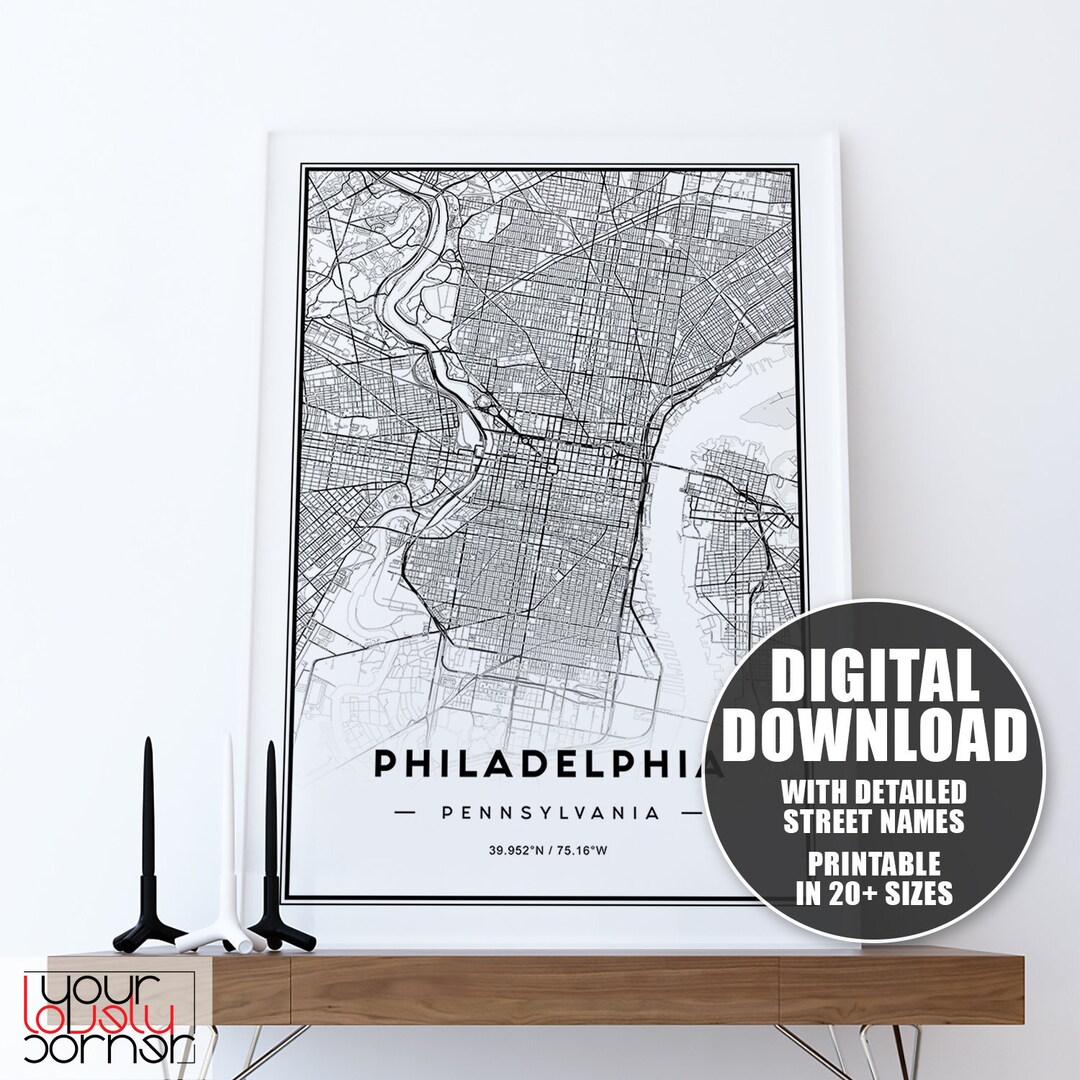 Philadelphia Map Print, Printable Map of Philadelphia Map Art ...