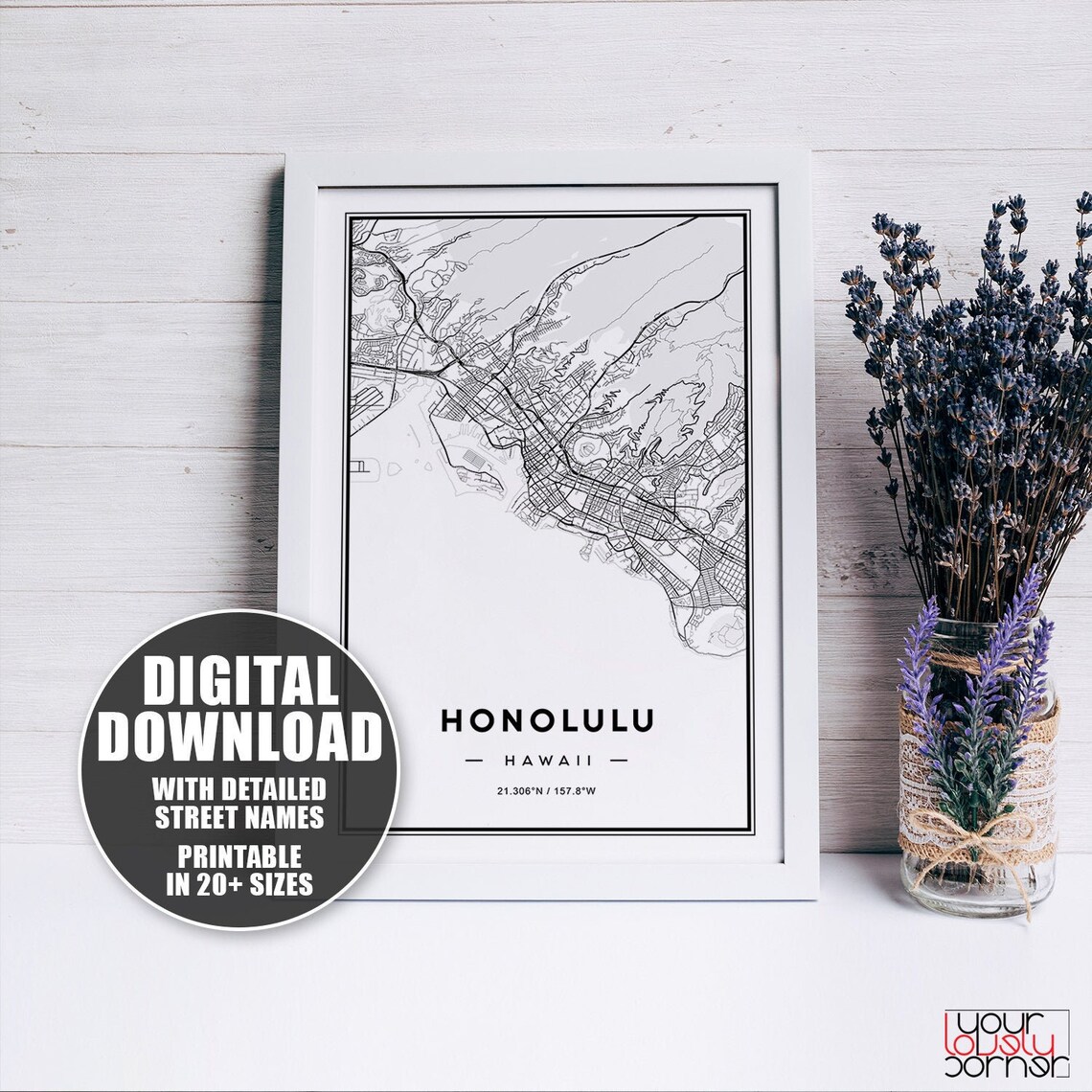 Honolulu Map Print Map of Honolulu City Poster Honolulu City - Etsy