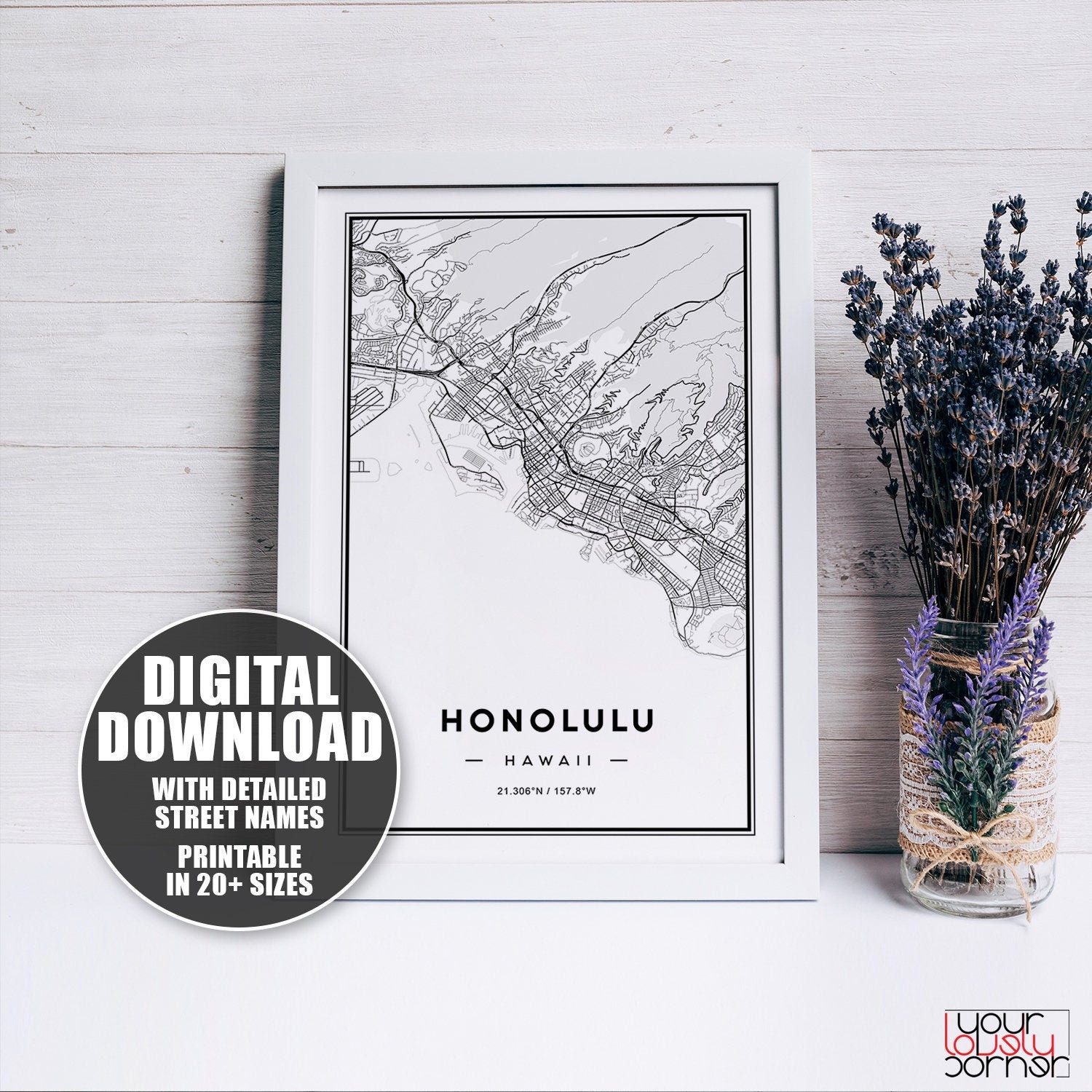 Honolulu Map Print Map of Honolulu City Poster Honolulu City - Etsy
