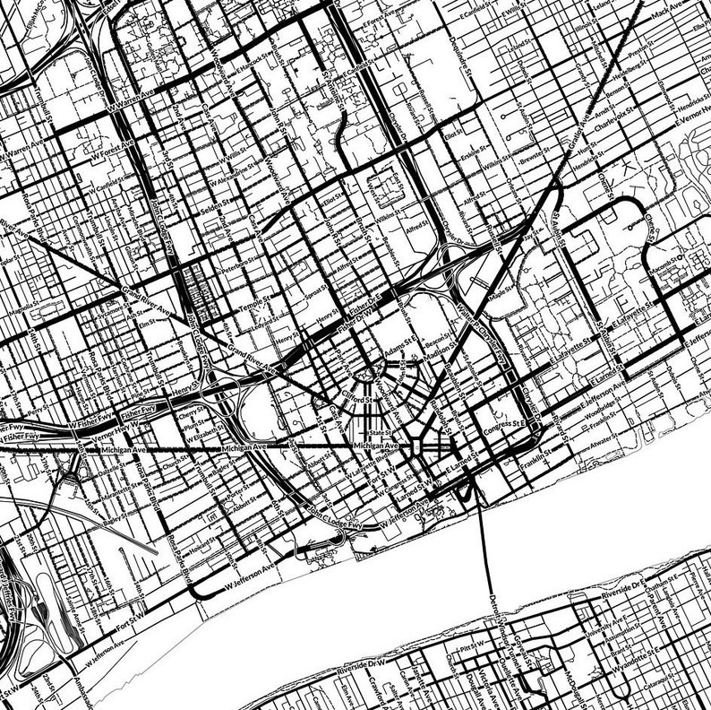 Detroit Map Print Detroit Poster Detroit Map Art Printable - Etsy