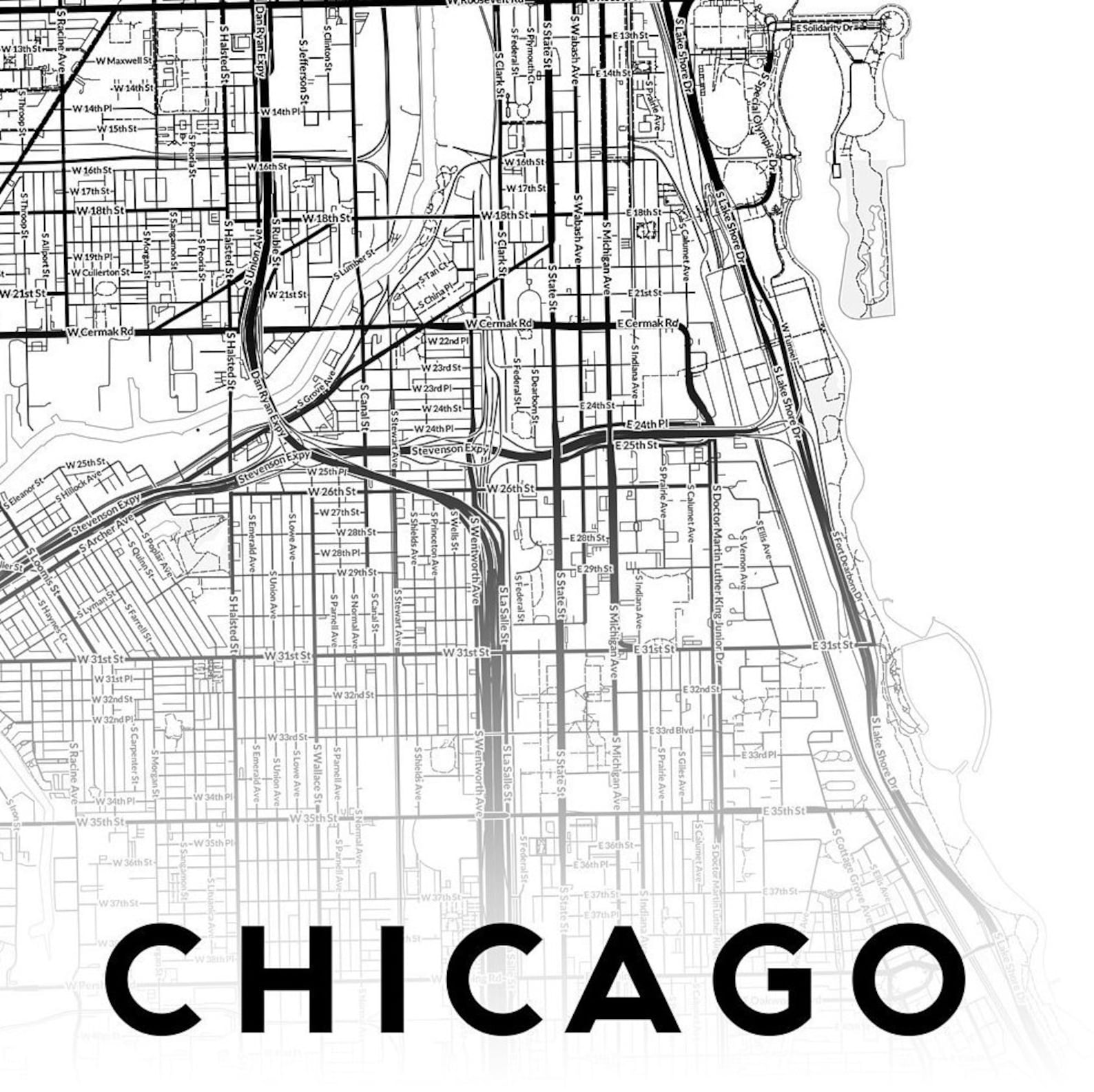 Chicago Map Print Chicago Map Gift Chicago Map Wall Art - Etsy