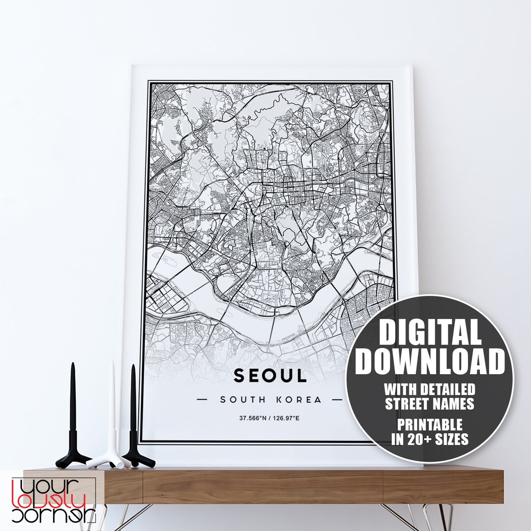 Seoul Map Print, Seoul Maps Art, Printable Map of Seoul Wall Art, Seoul ...