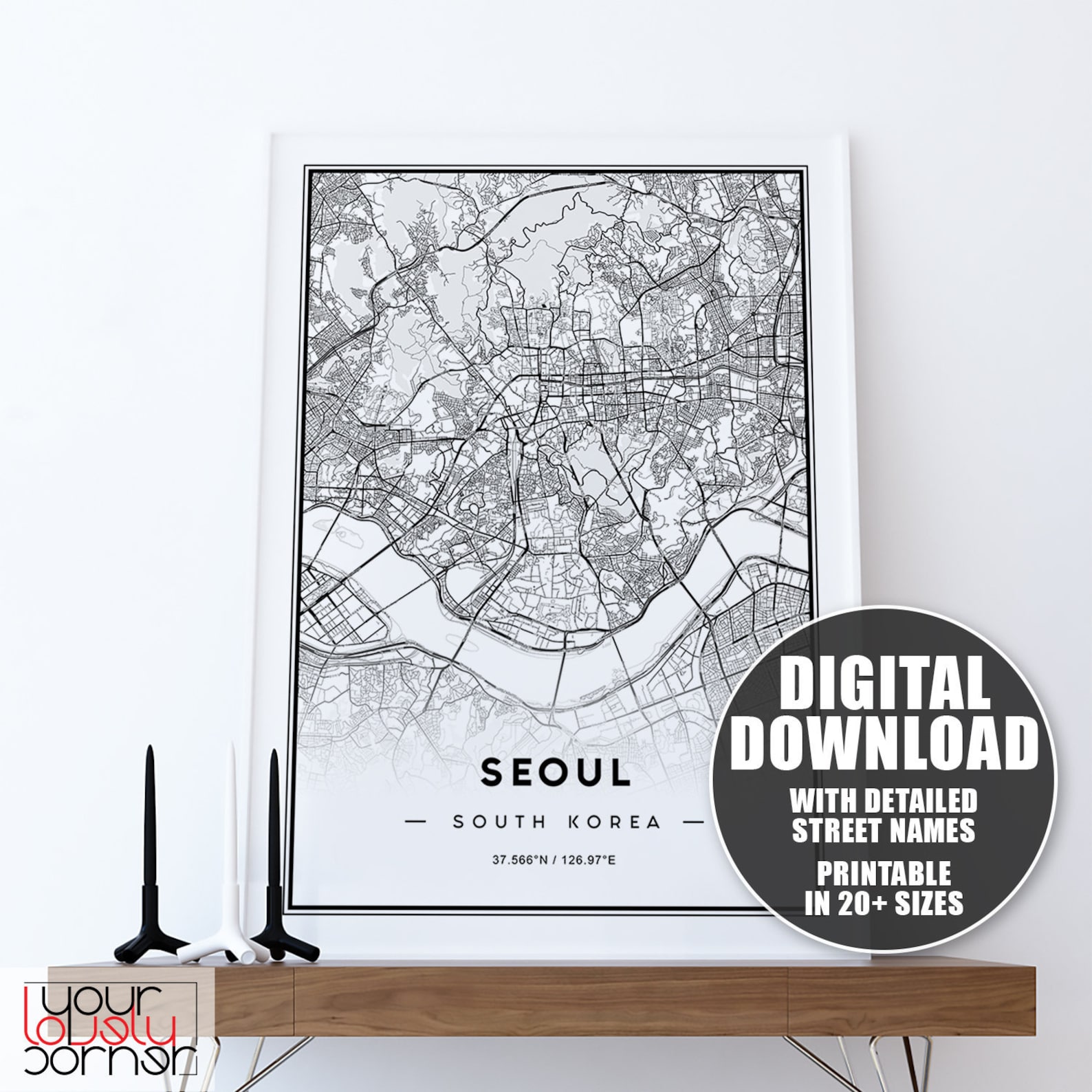 Seoul Map Print Seoul Maps Art Printable Map of Seoul Wall | Etsy