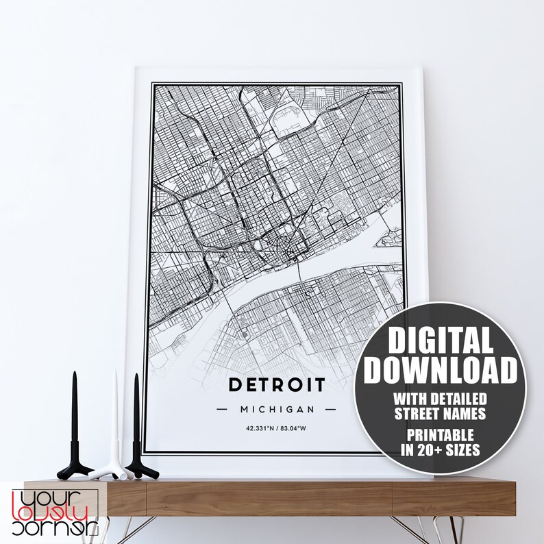 Detroit Map Print Detroit Poster Detroit Map Art Printable - Etsy