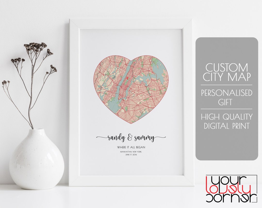 Where We Met Map Print, Custom Heart Map DIGITAL, Personalized Heart ...