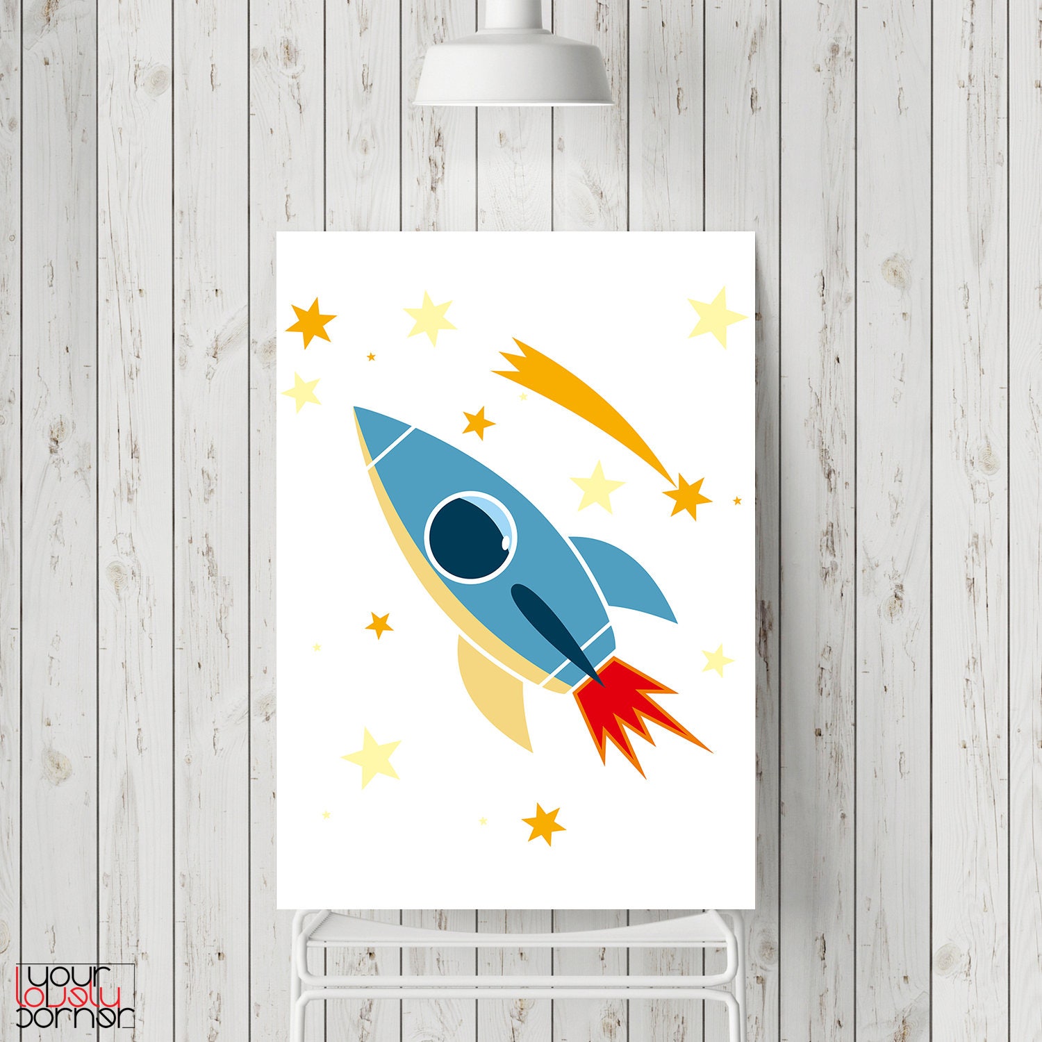 Outer Space Nursery Wall Art Rocket Ship Set of 2 Kids | Etsy