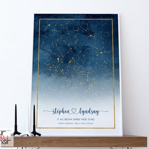 Personalized Star Map Print DIGITAL, Custom Star Map by Date, Night Sky ...